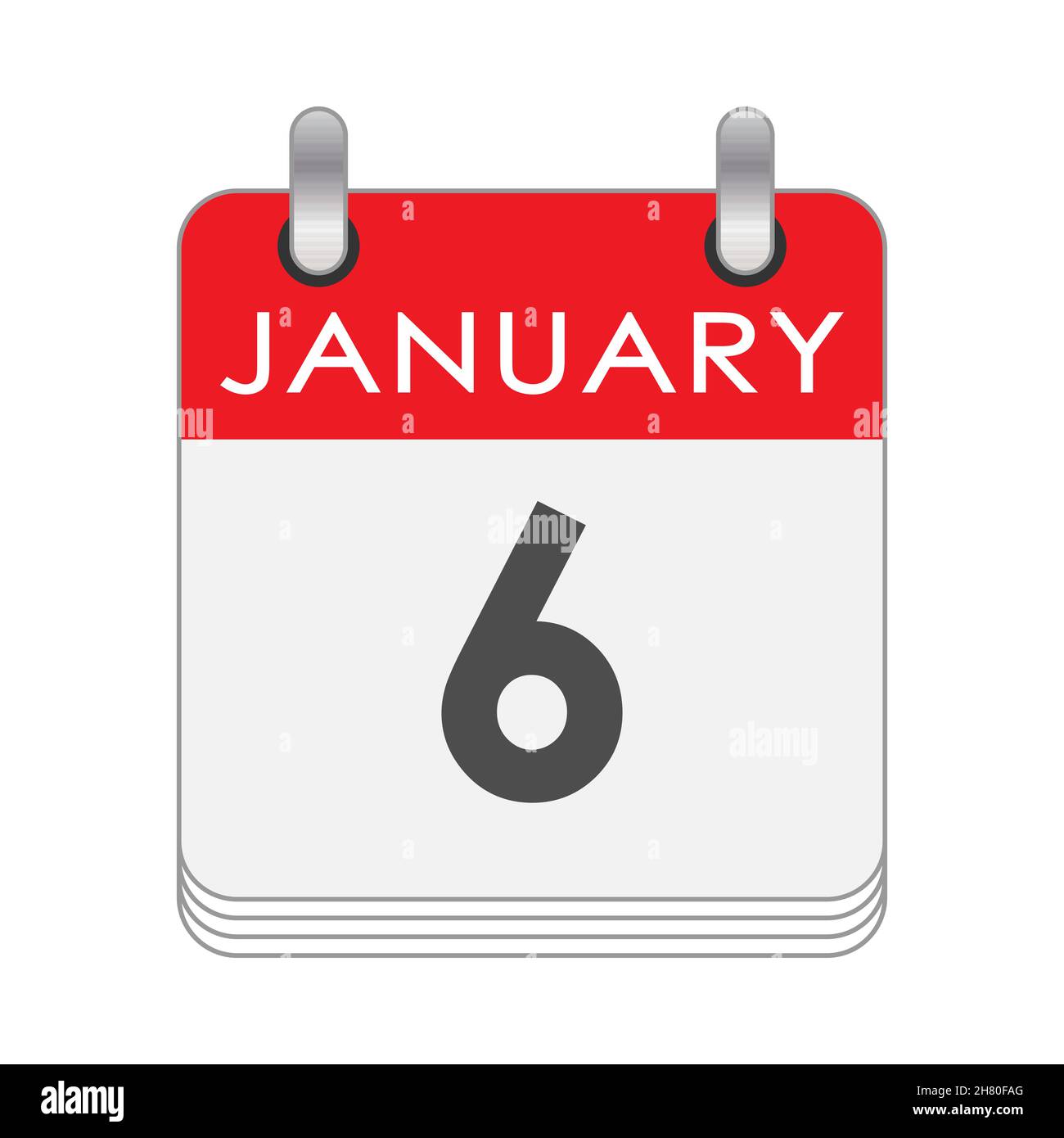 January 6. A leaf of the flip calendar with the date of January 6. Flat ...