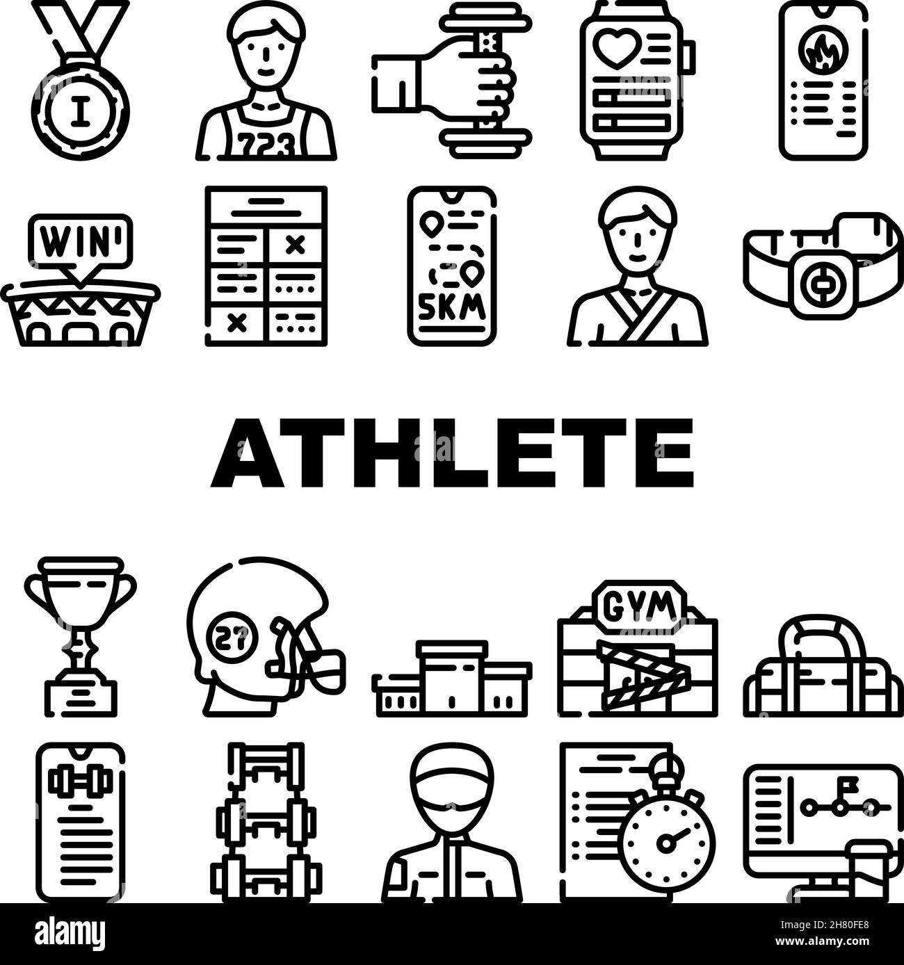 Athlete Sport Equipment And Award Icons Set Vector Stock Vector Image ...