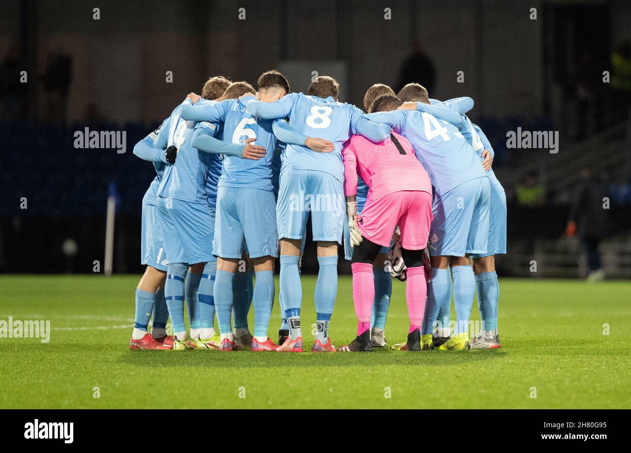 Randers, Denmark. 25th Nov, 2021. The players of Randers FC unite in a ...