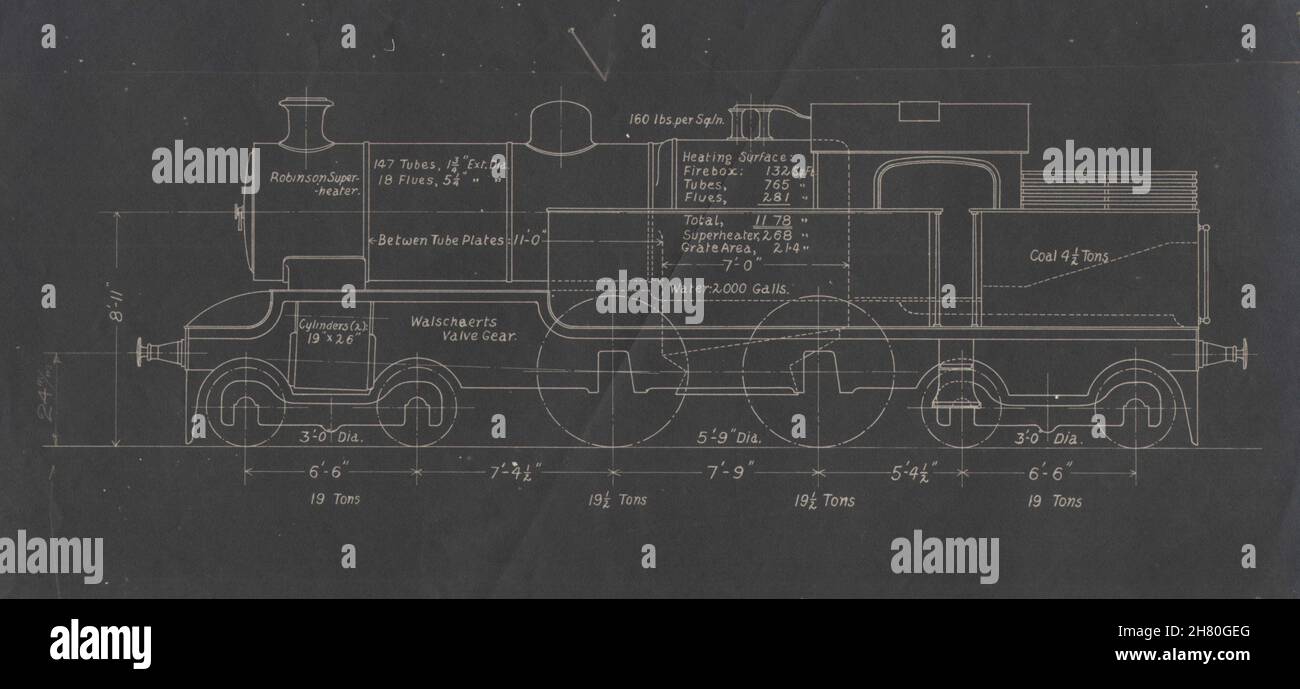 4-4-4 Locomotive section engineering drawing print (1) c1910 old ...