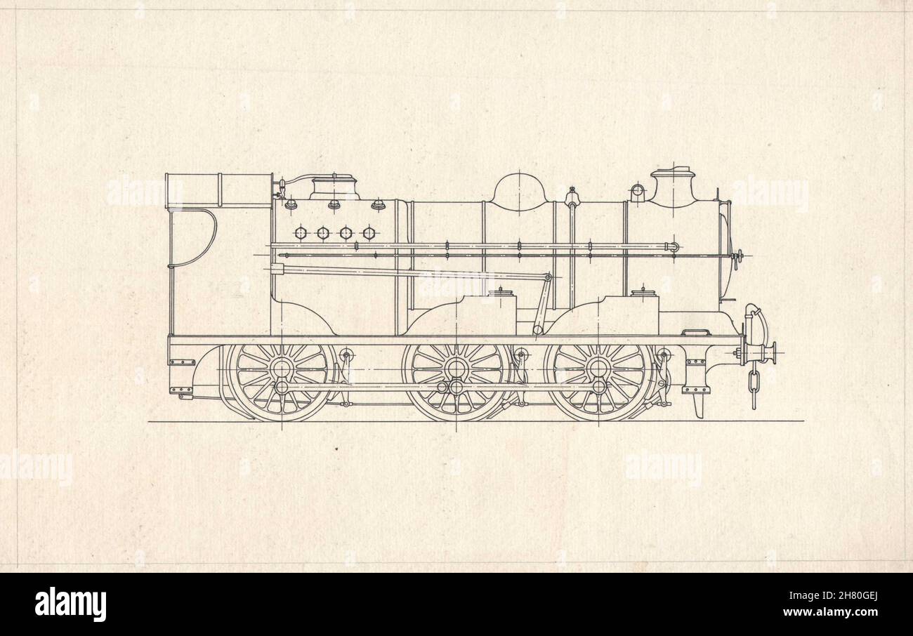 0-6-0 Locomotive section engineering drawing print (3) c1910 old ...