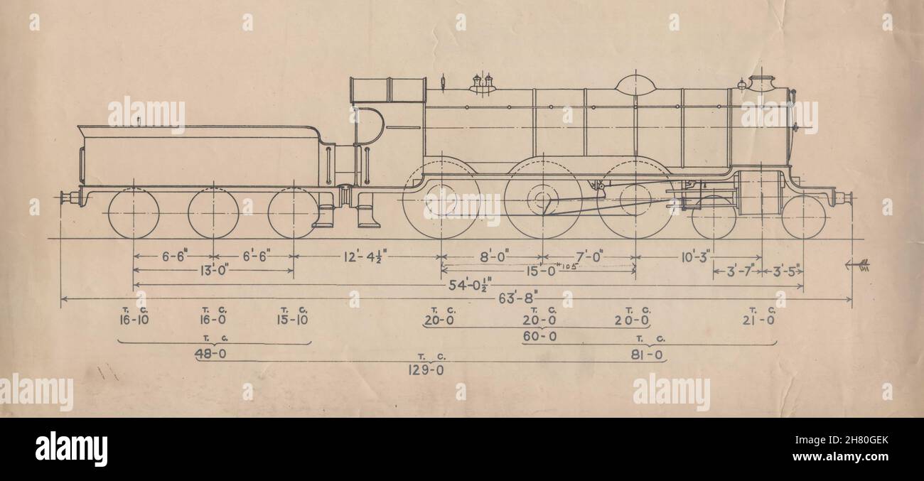4-6-0 Locomotive section engineering drawing print (1) c1917 old ...