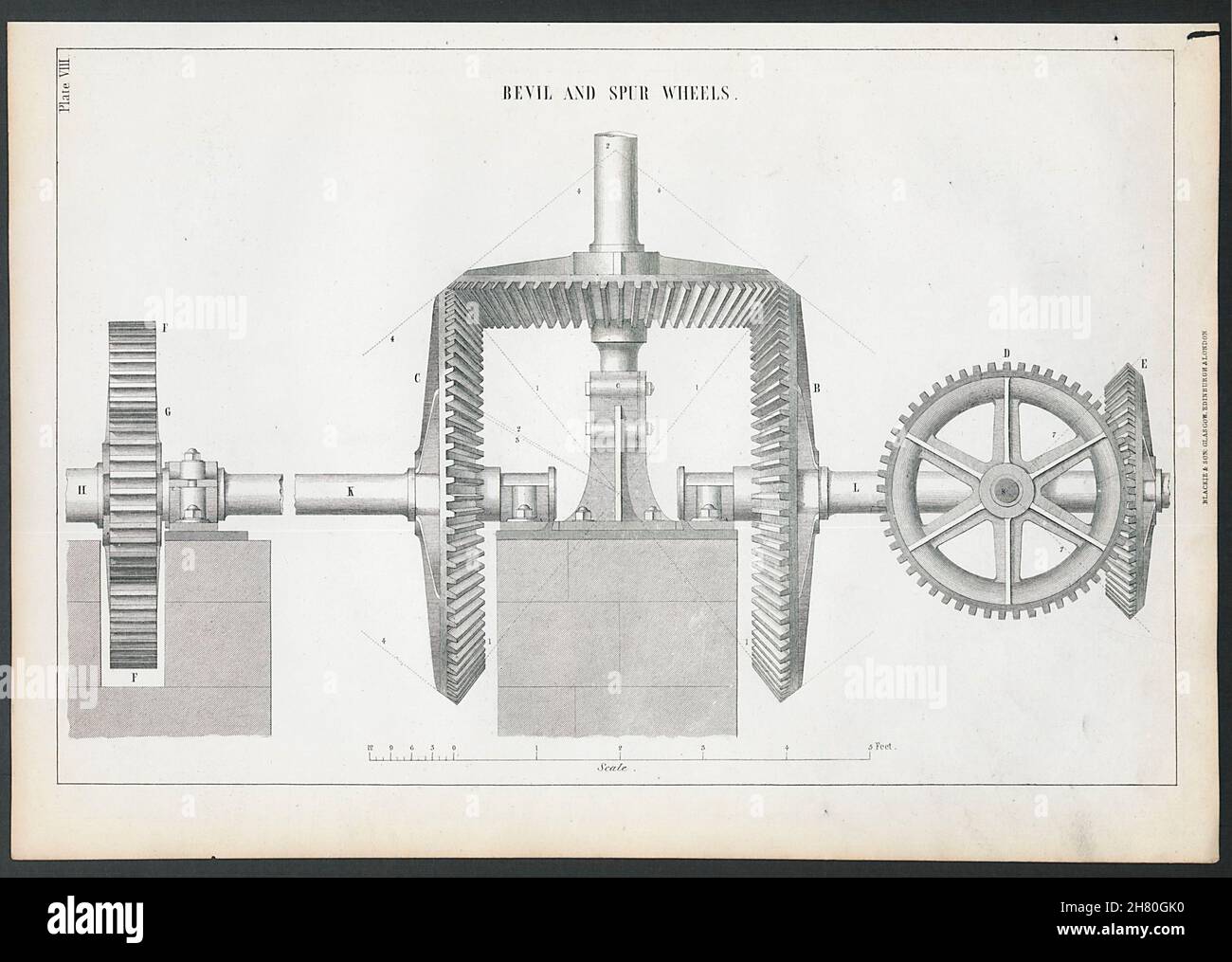VICTORIAN ENGINEERING DRAWING Bevil and spur wheels 1847 old antique ...