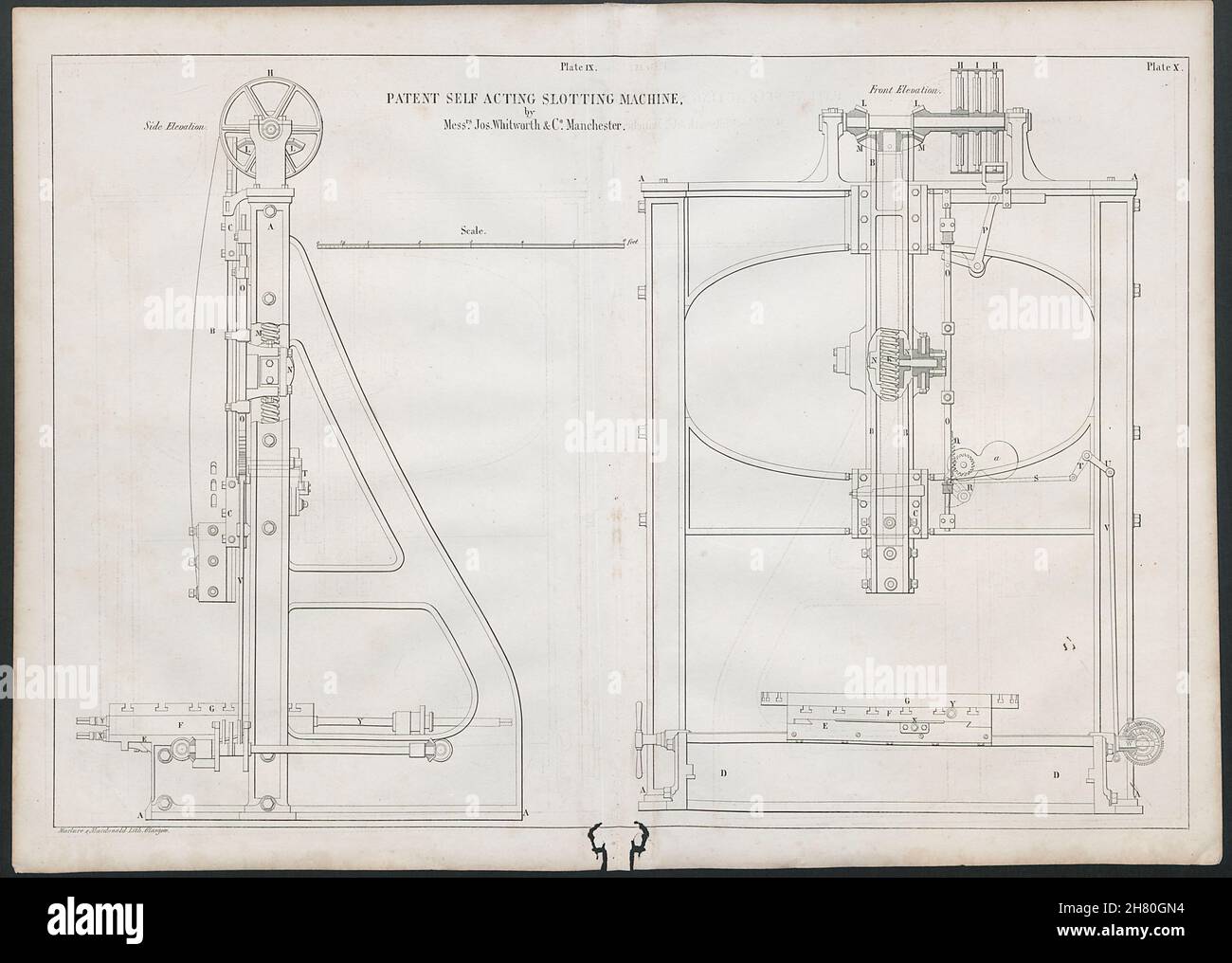19C ENGINEERING DRAWING Whitworth self-acting slotting machine ...