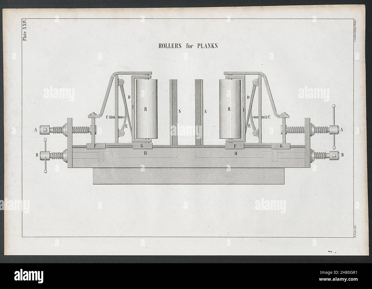 VICTORIAN ENGINEERING DRAWING Rollers for planks 1847 old antique print ...