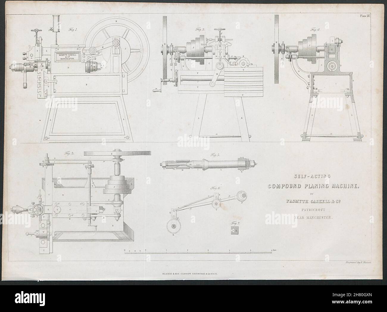 19C ENGINEERING DRAWING Compound planing machine. Gaskell, Patricroft ...