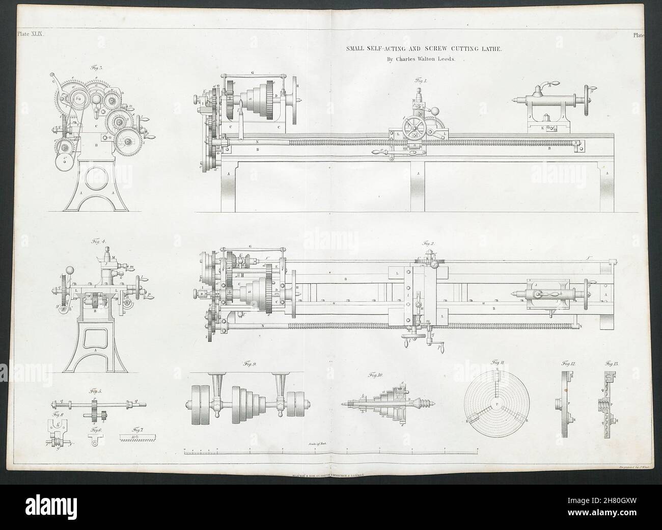 19C ENGINEERING DRAWING Self-acting & screw cutting lathe. Walton ...