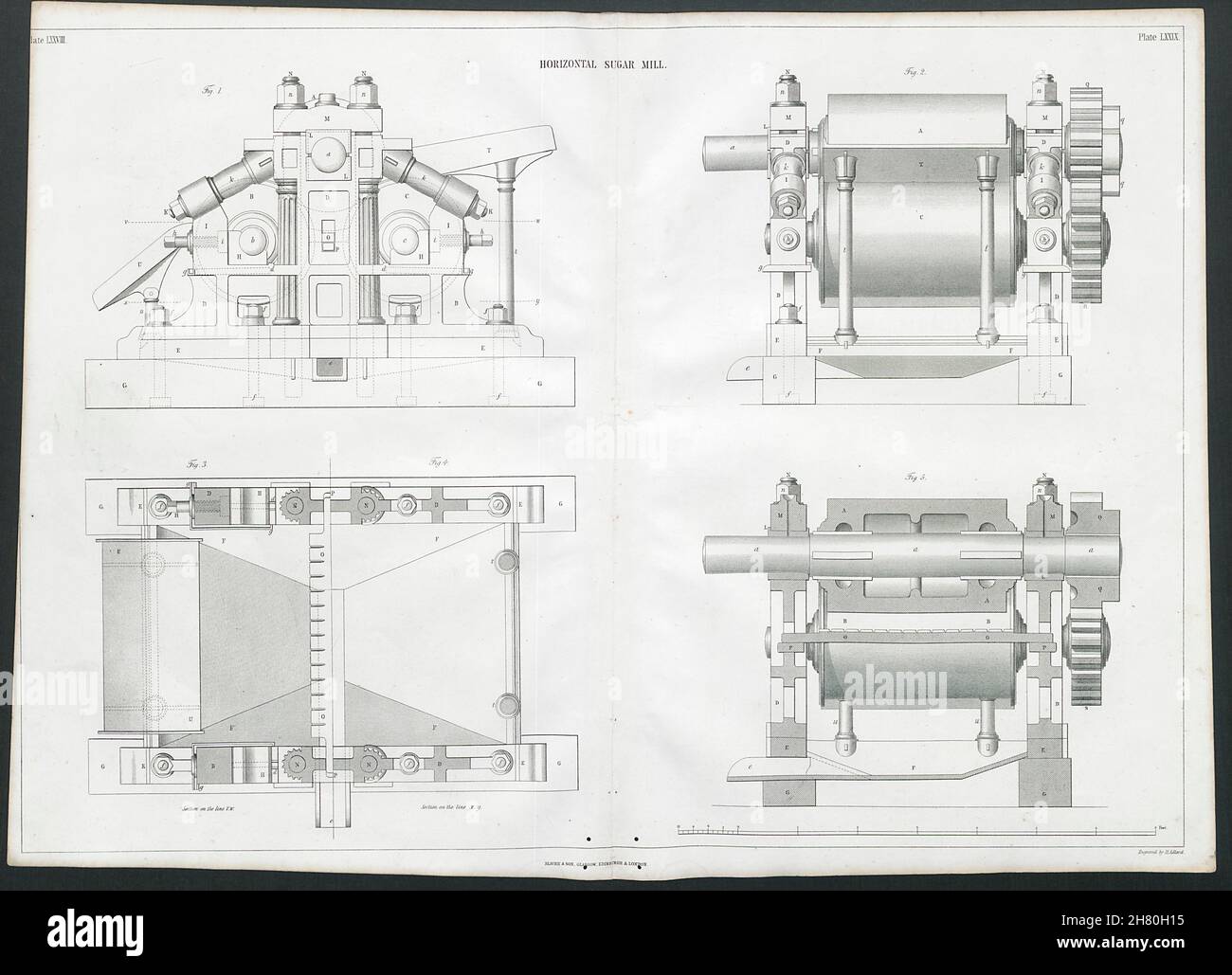 VICTORIAN ENGINEERING DRAWING Horizontal sugar mill (1) 1847 old ...