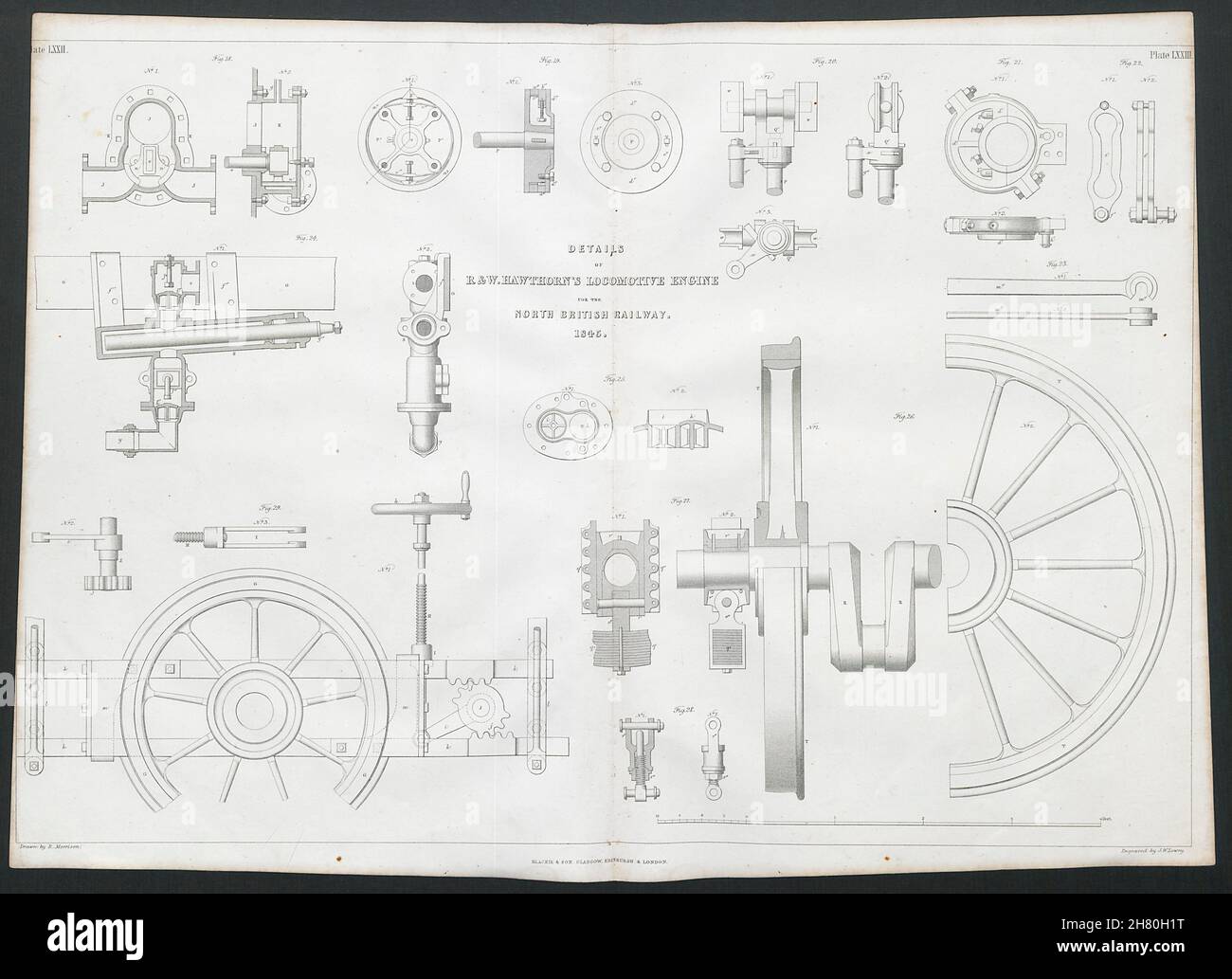 19C ENGINEERING DRAWING Locomotive engine details. North British ...