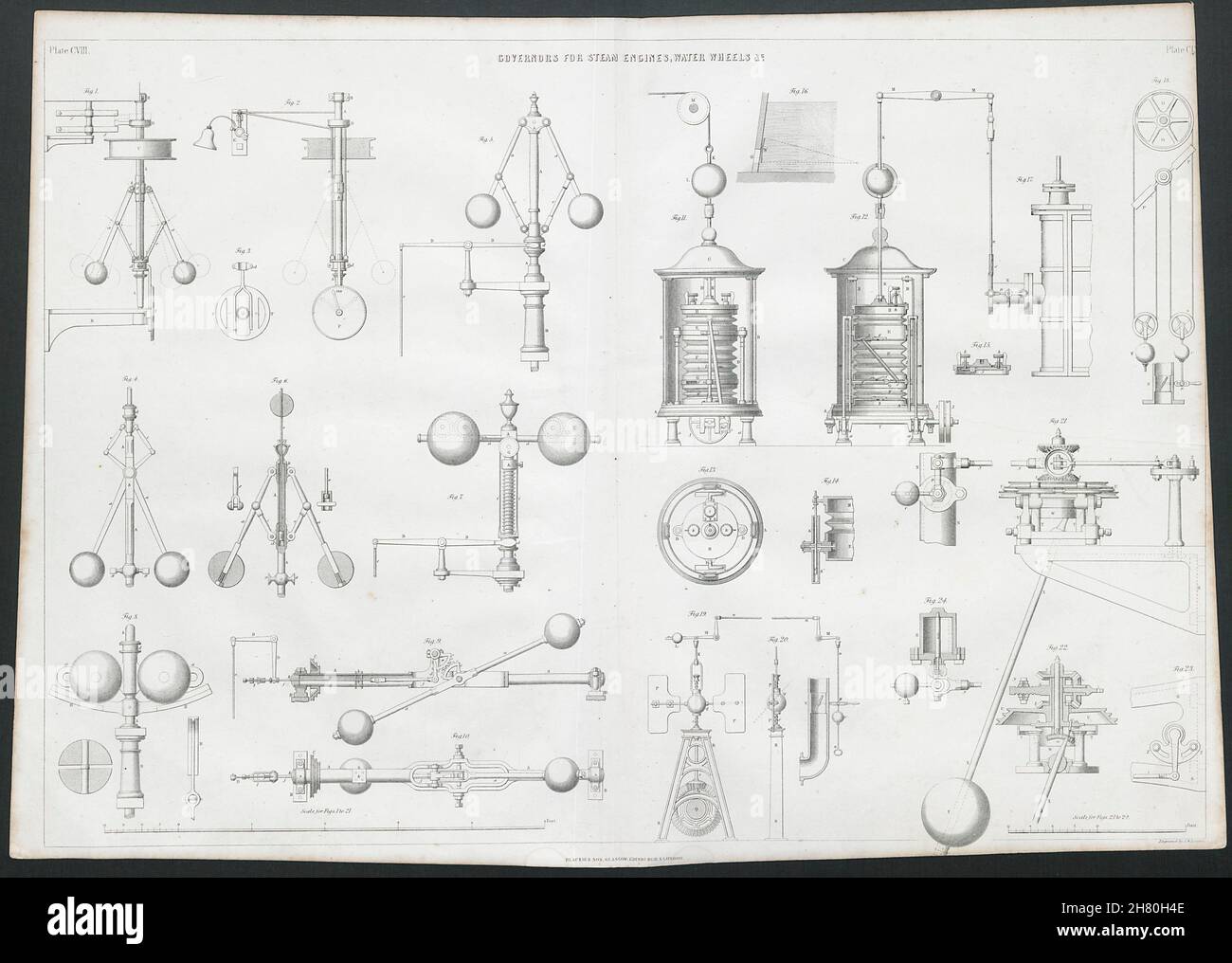 VICTORIAN ENGINEERING DRAWING Governors for steam engines & water ...