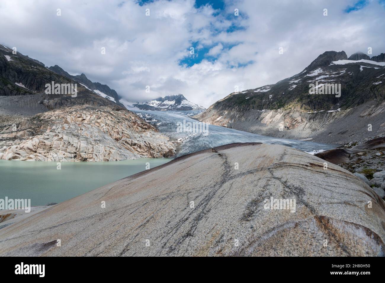 Mountainscape with the Rhone glacier and the source of the Rhone ...