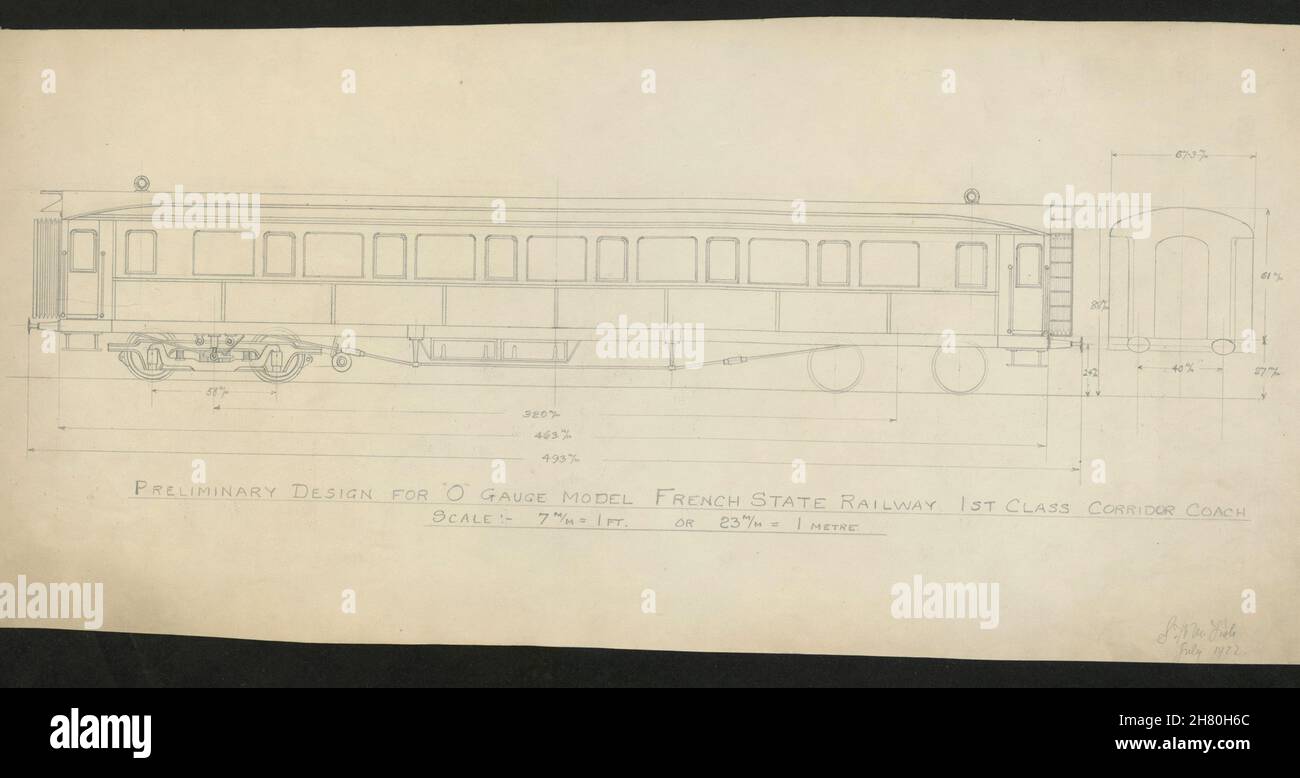 "O" gauge model French State Railway. 1st class corridor coach design ...