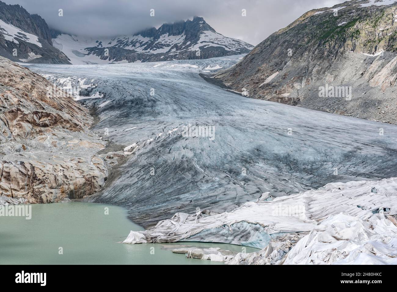 Mountainscape with the Rhone glacier and the source of the Rhone ...