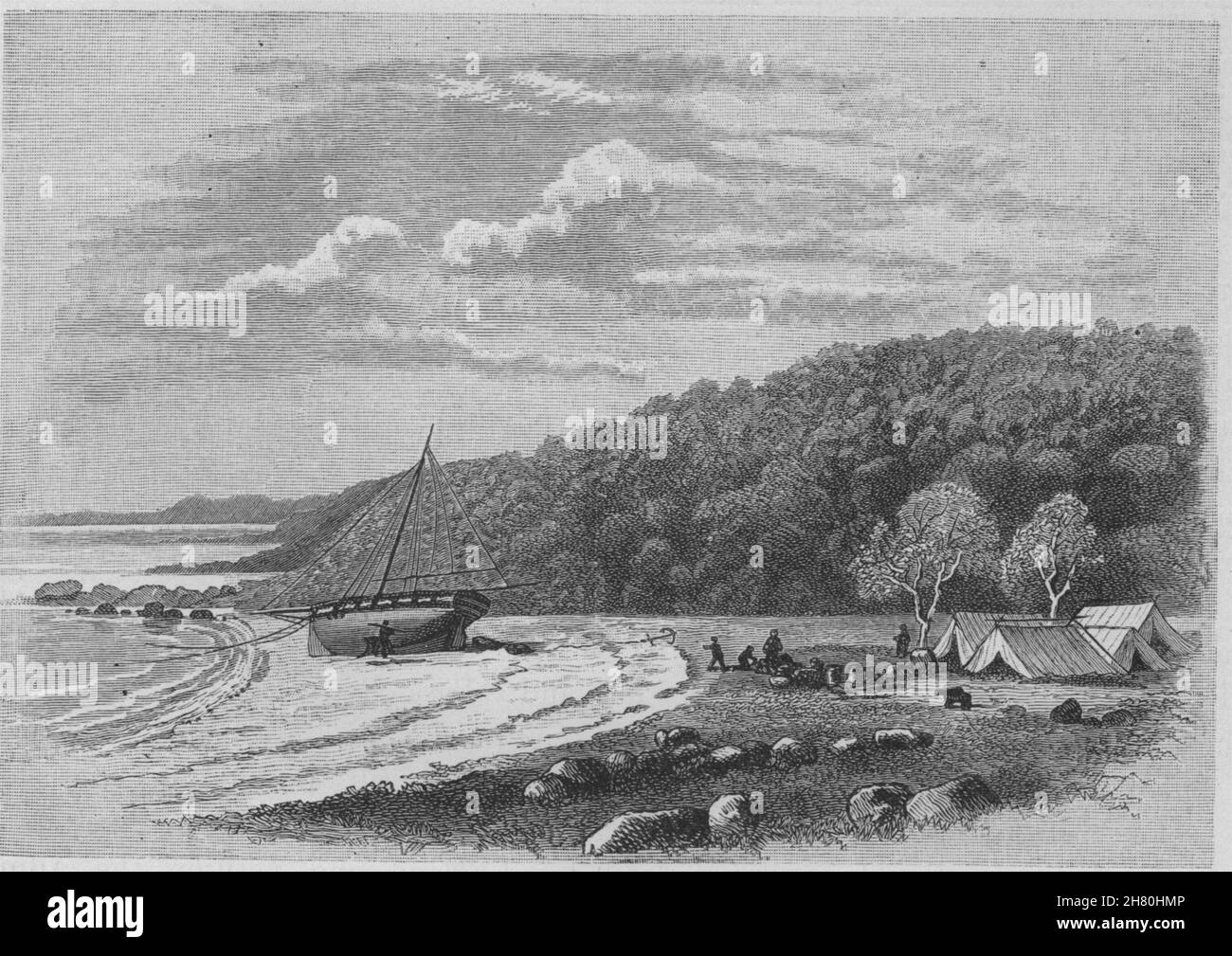 The Mermaid Beached in Careening Bay. Explorers. Australia 1890 old ...