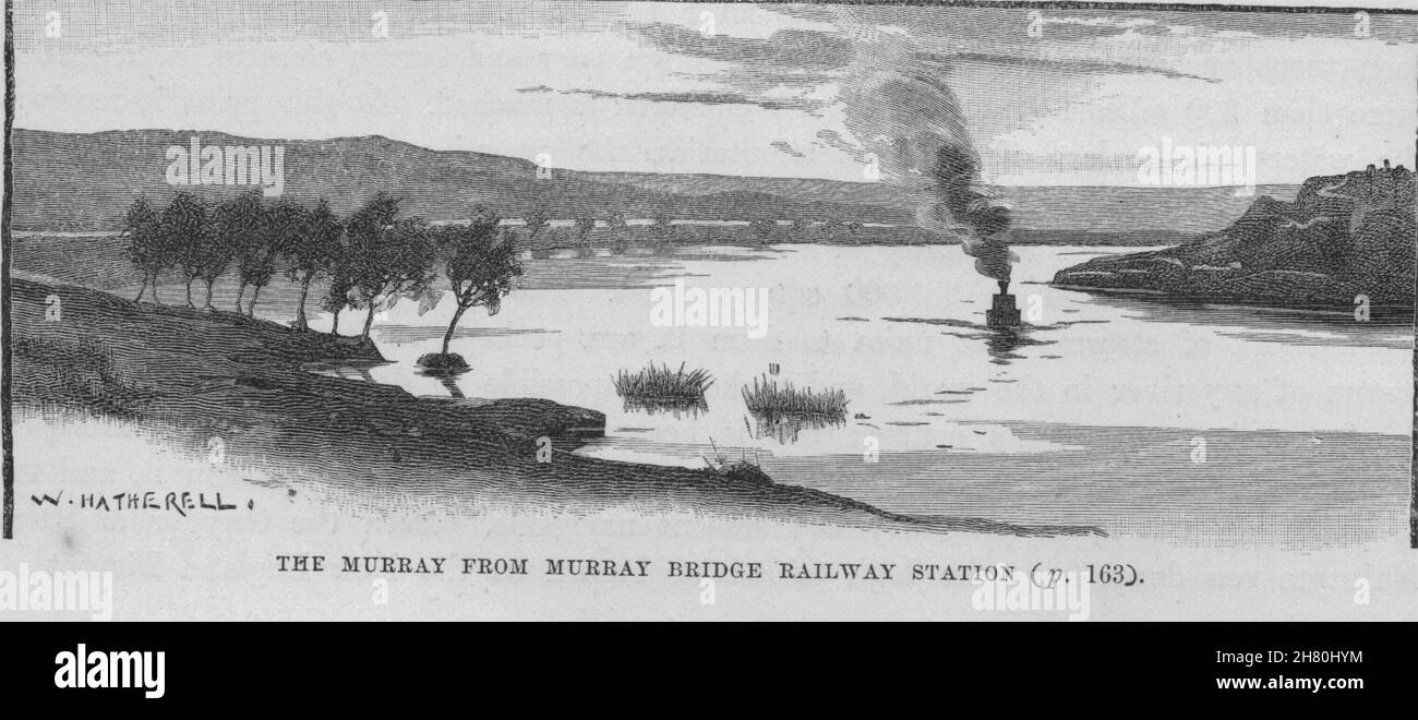 The Murray river, from Murray Bridge Railway Station. Australia 1890 ...