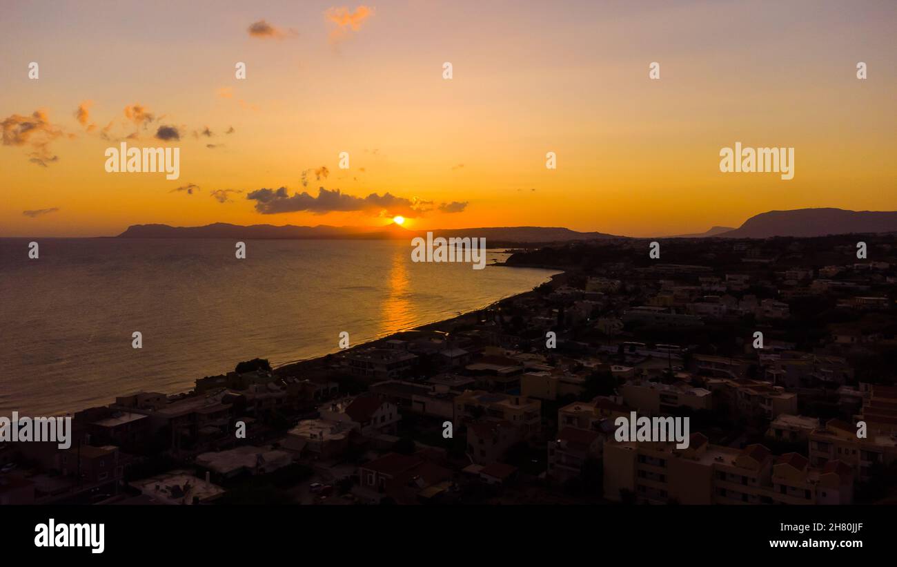Panoramic aerial view from above of the city of Chania, Crete island ...