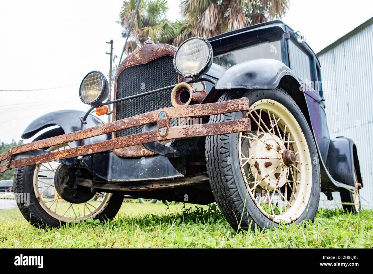 Black rusty retro car Stock Photo - Alamy