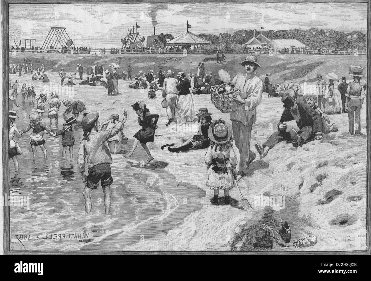 Brighton Beach on a Public Holiday. Melbourne. Australia 1890 old print ...