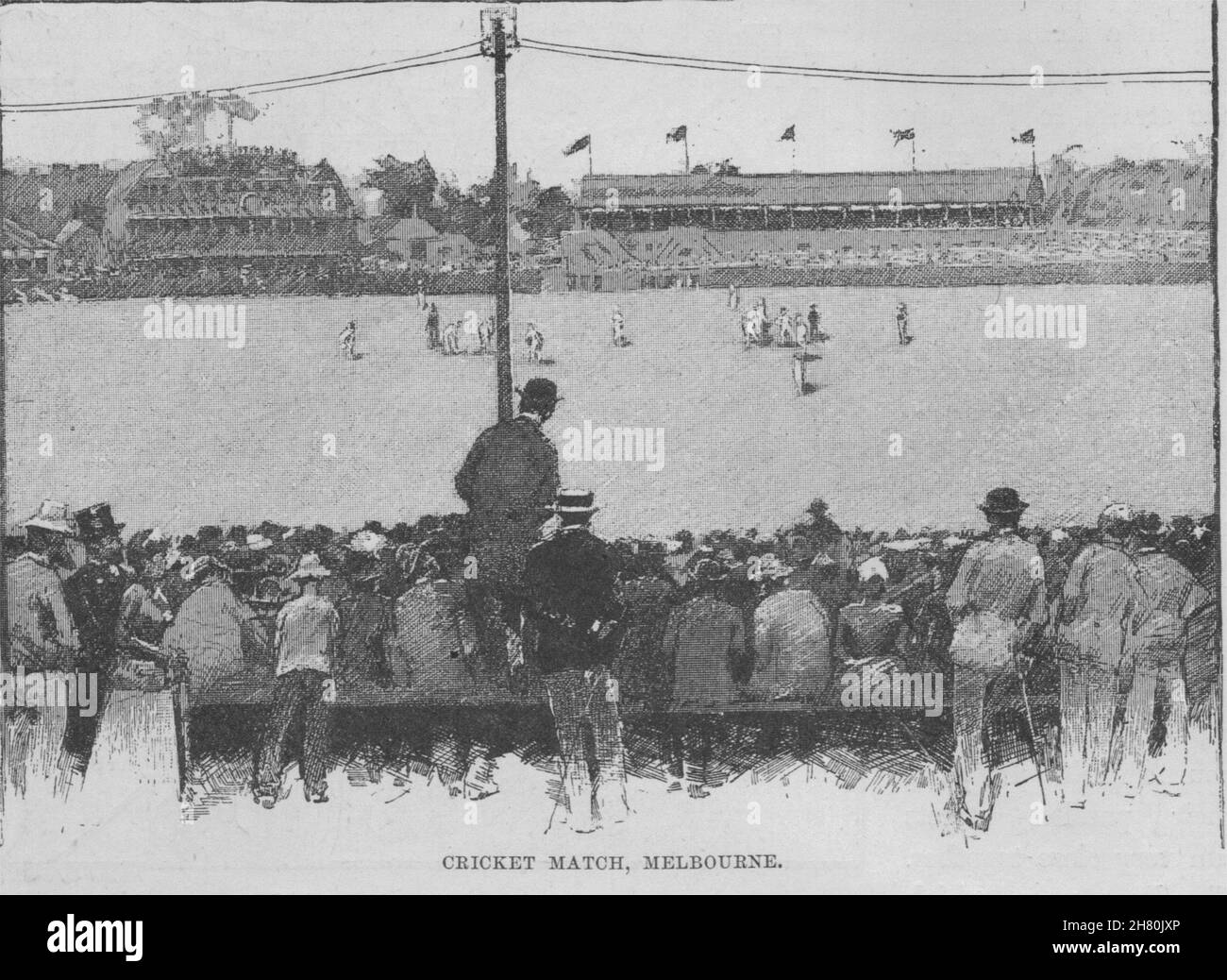 Cricket Match, Melbourne. Melbourne. Australia 1890 old antique print ...