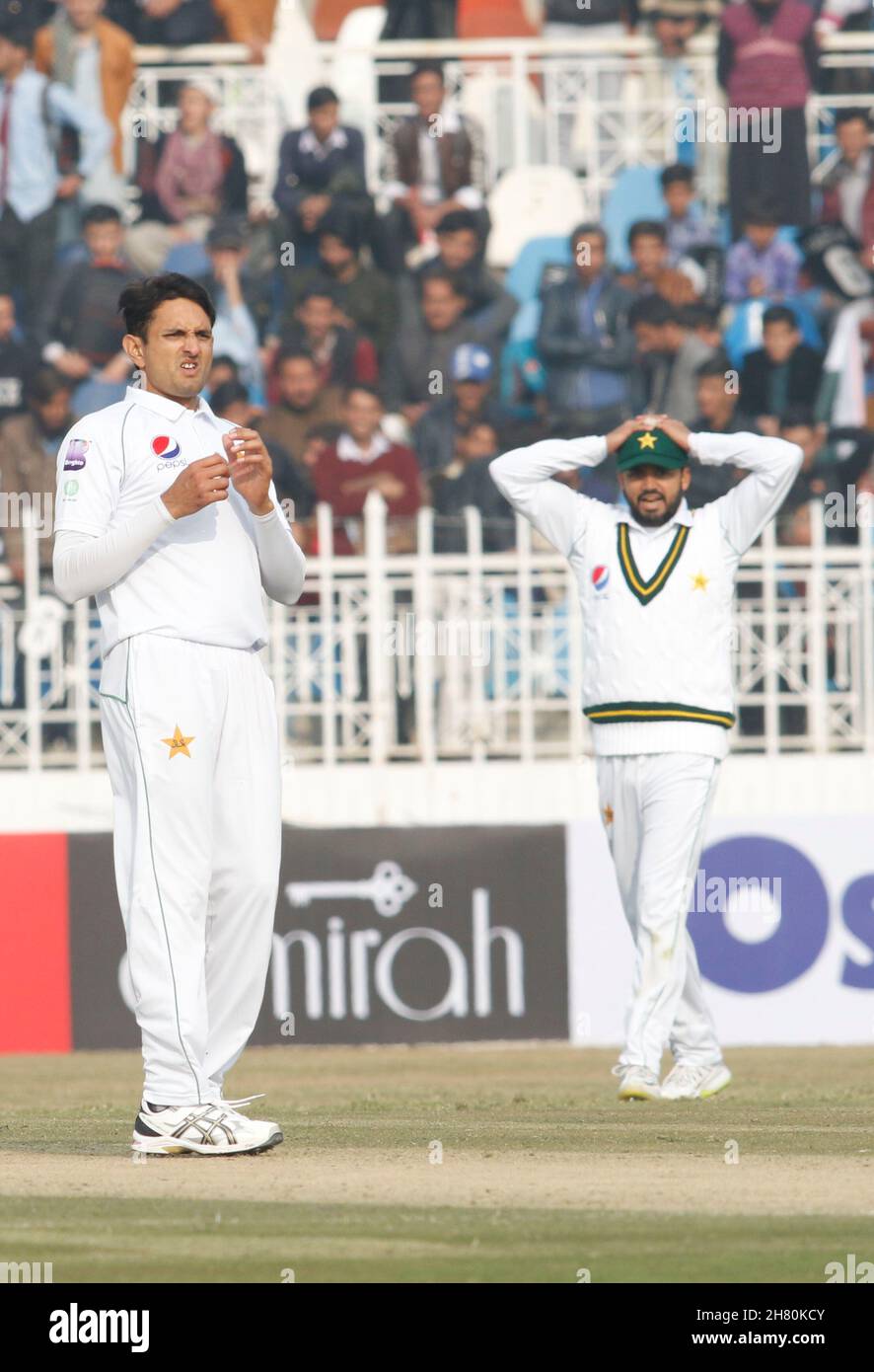 Pakistani bowler Muhammad Abbas bowls the Sri Lankan batsman Stock ...