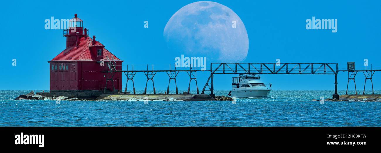 This is the Coast Guard lighthouse and breakwall at the east entrance ...