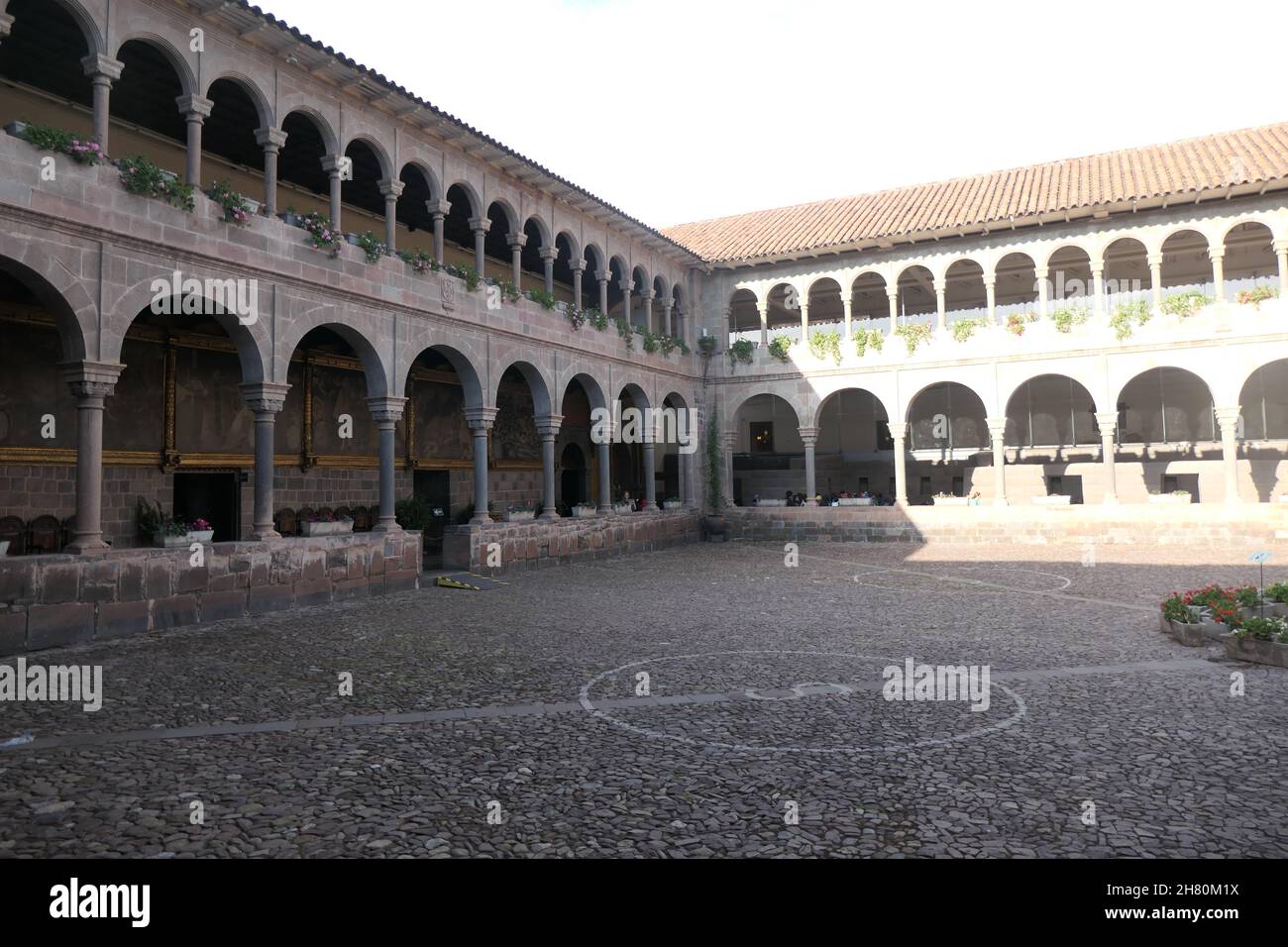 Cuzco Peru centre of town Church courtyard arch arches square stones ...