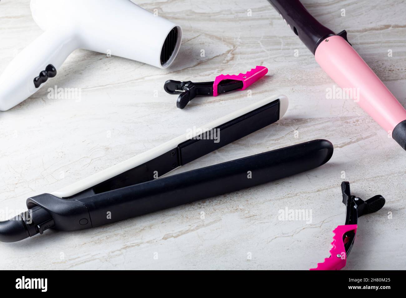 A collection of household tools used for DIY hairdo at home or in salon ...