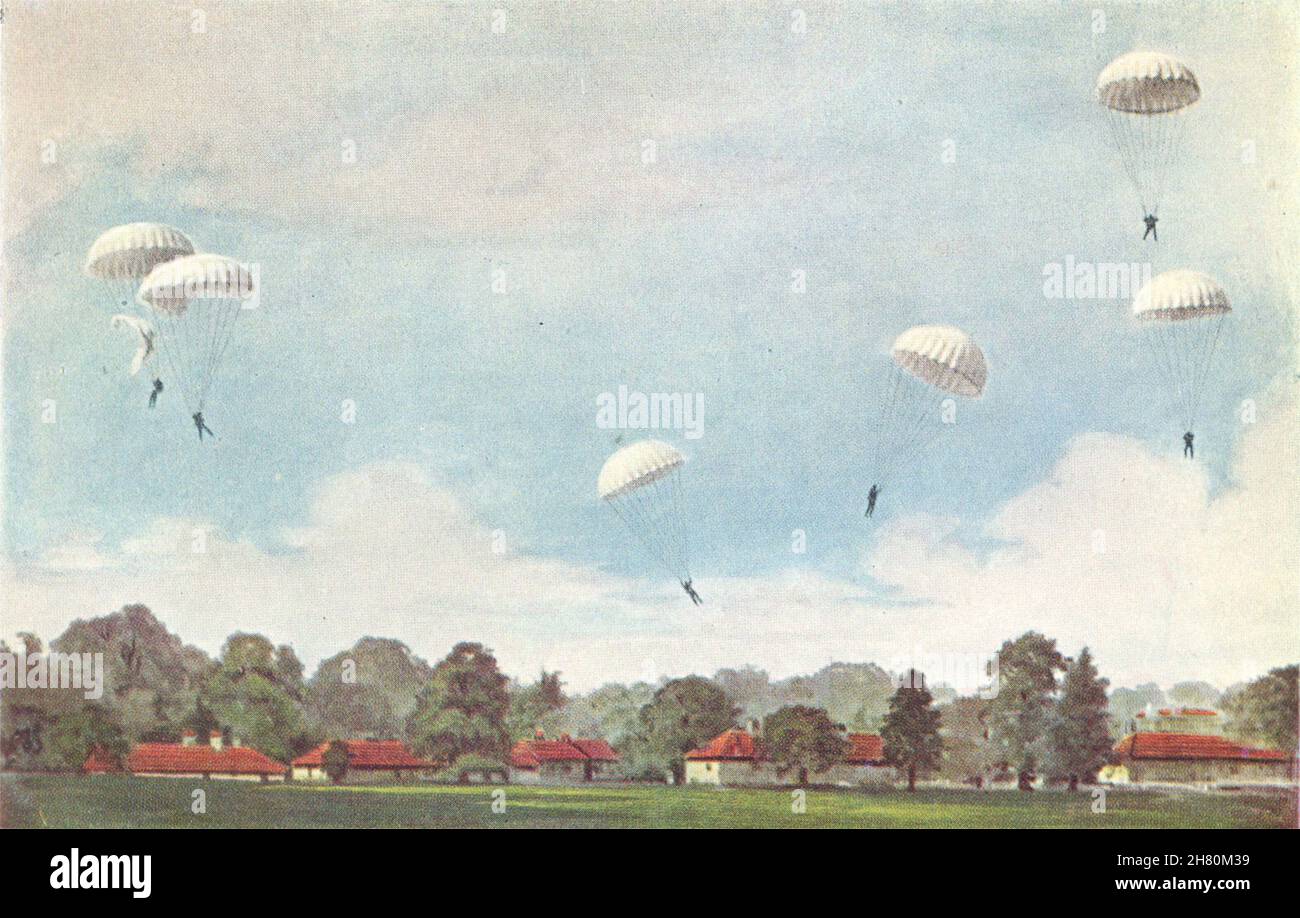 AIRCRAFT. Parachute descents 1930 old vintage print picture Stock Photo ...