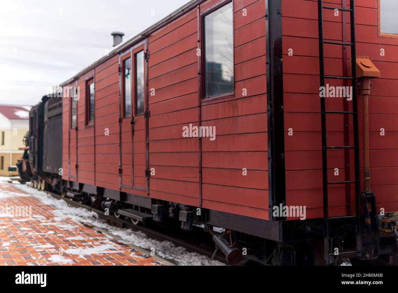 Steam locomotive and railcar of the museum railway hi-res stock ...
