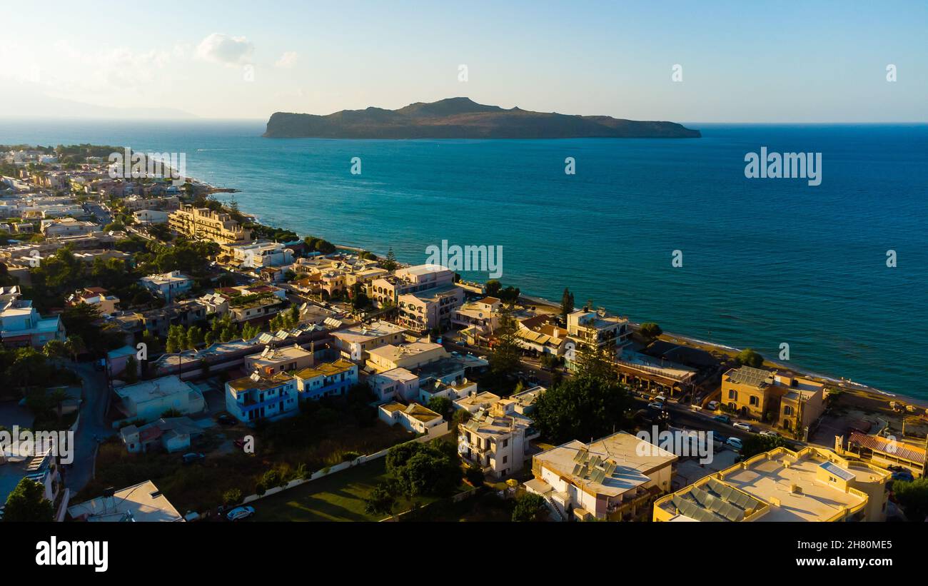 Panoramic aerial view from above of the city of Chania, Crete island ...