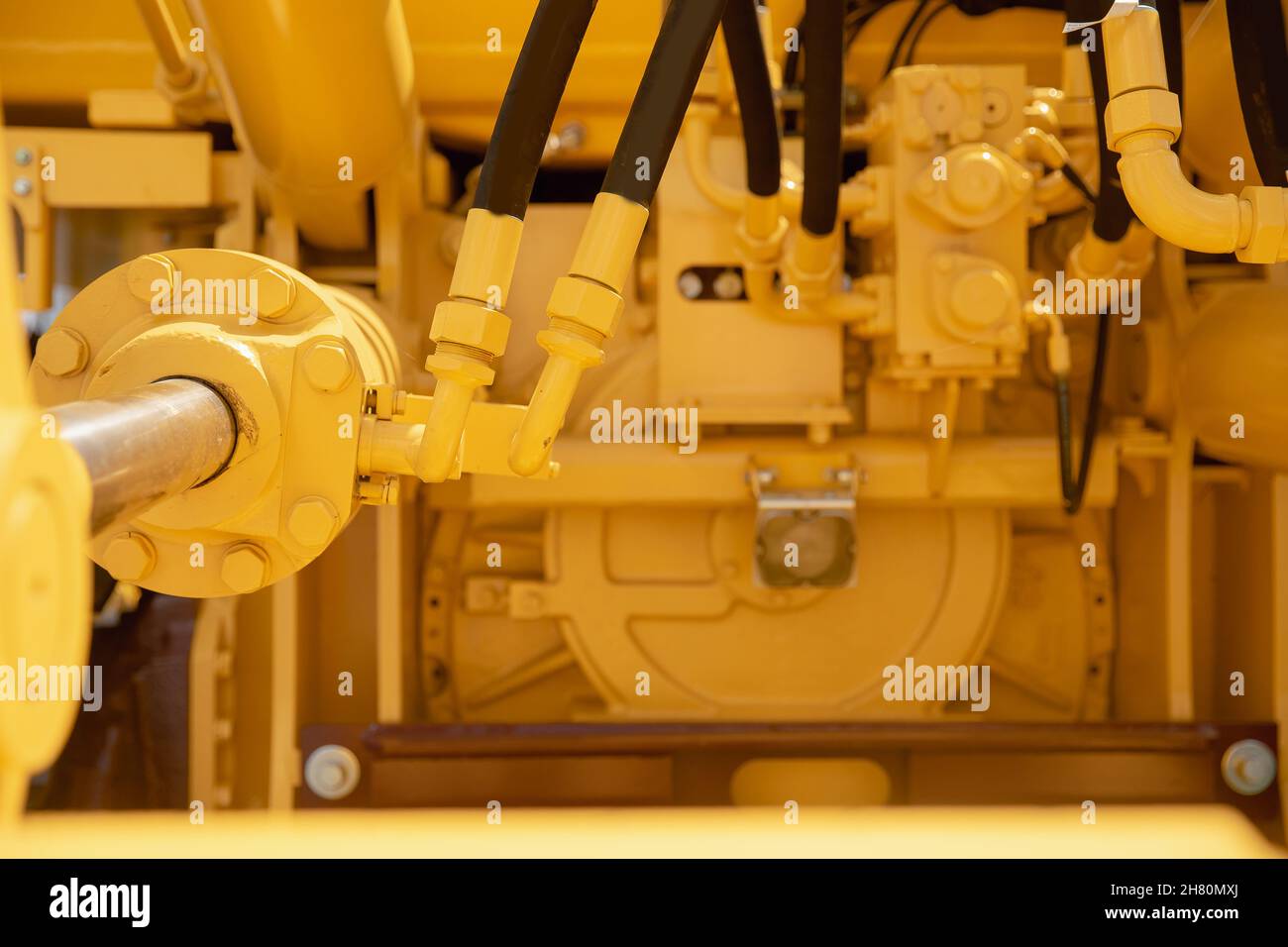 Machine for truck lifting load and hydraulic forces. Closeup Pneumatic ...