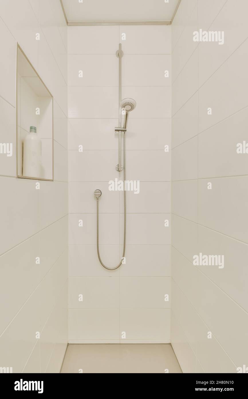Elegant shower cubicle with wall opening for bathroom accessories Stock ...