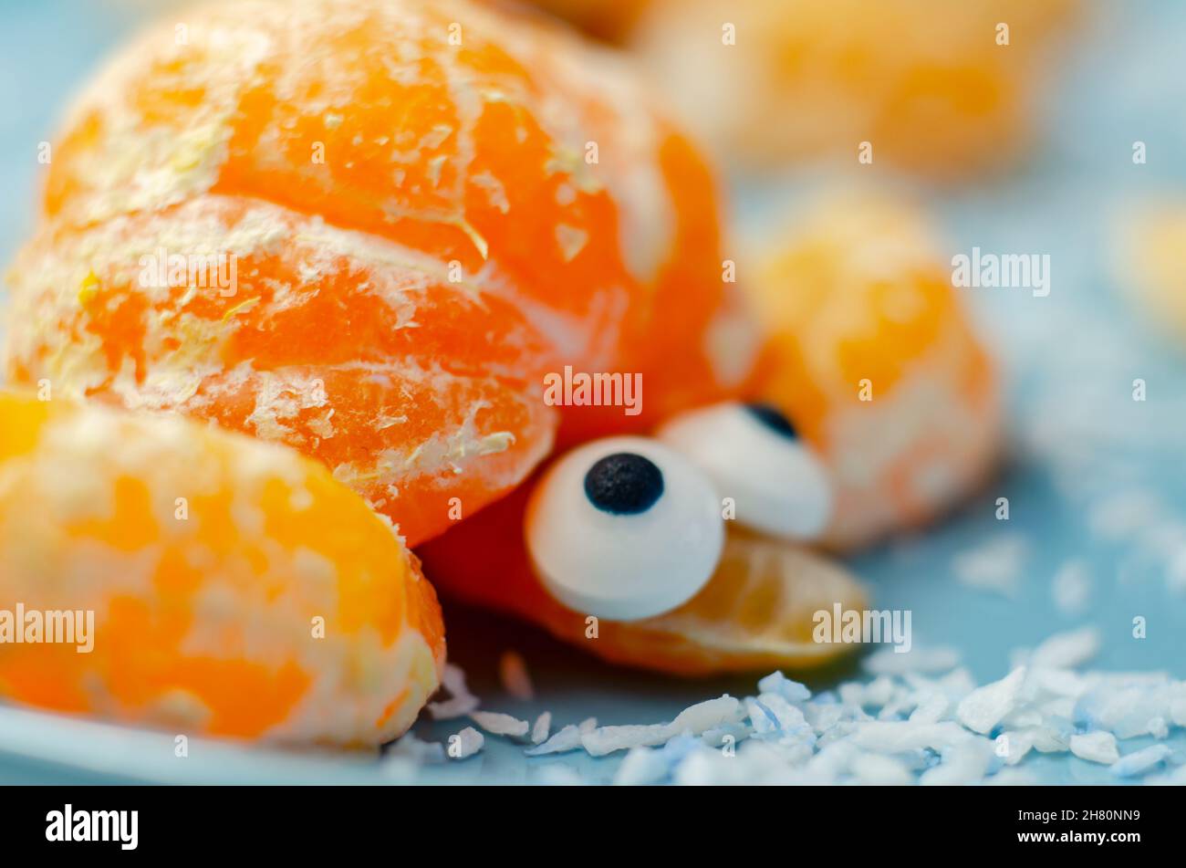 Fruit turtles, a snack made of fresh parts of mandarins served in the ...