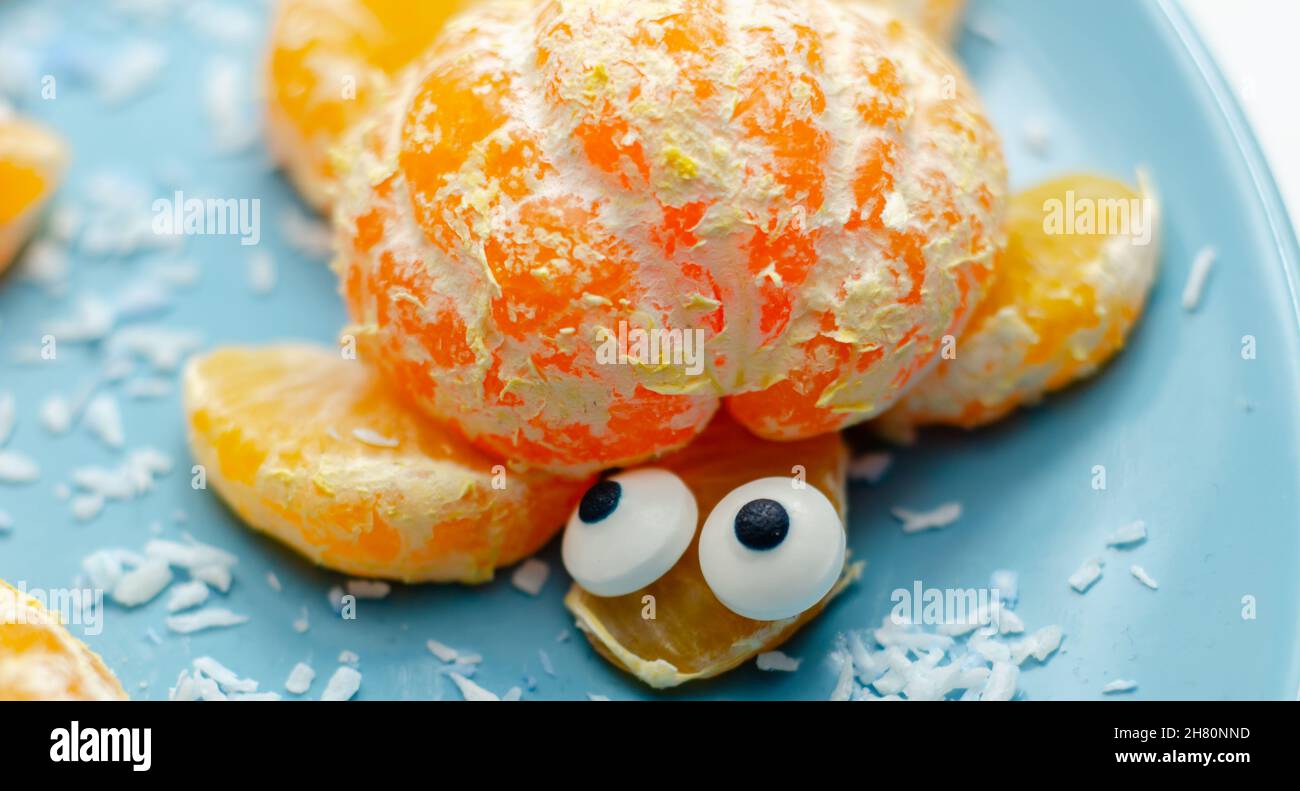 Fruit turtles, a snack made of fresh parts of mandarins served in the ...