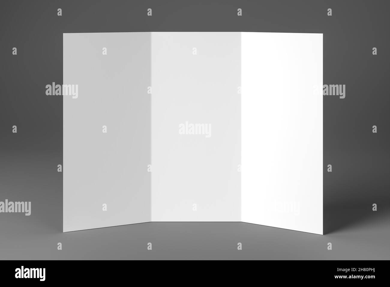 Flyer mockup with parallel fold (letter fold) standing open on a grey ...