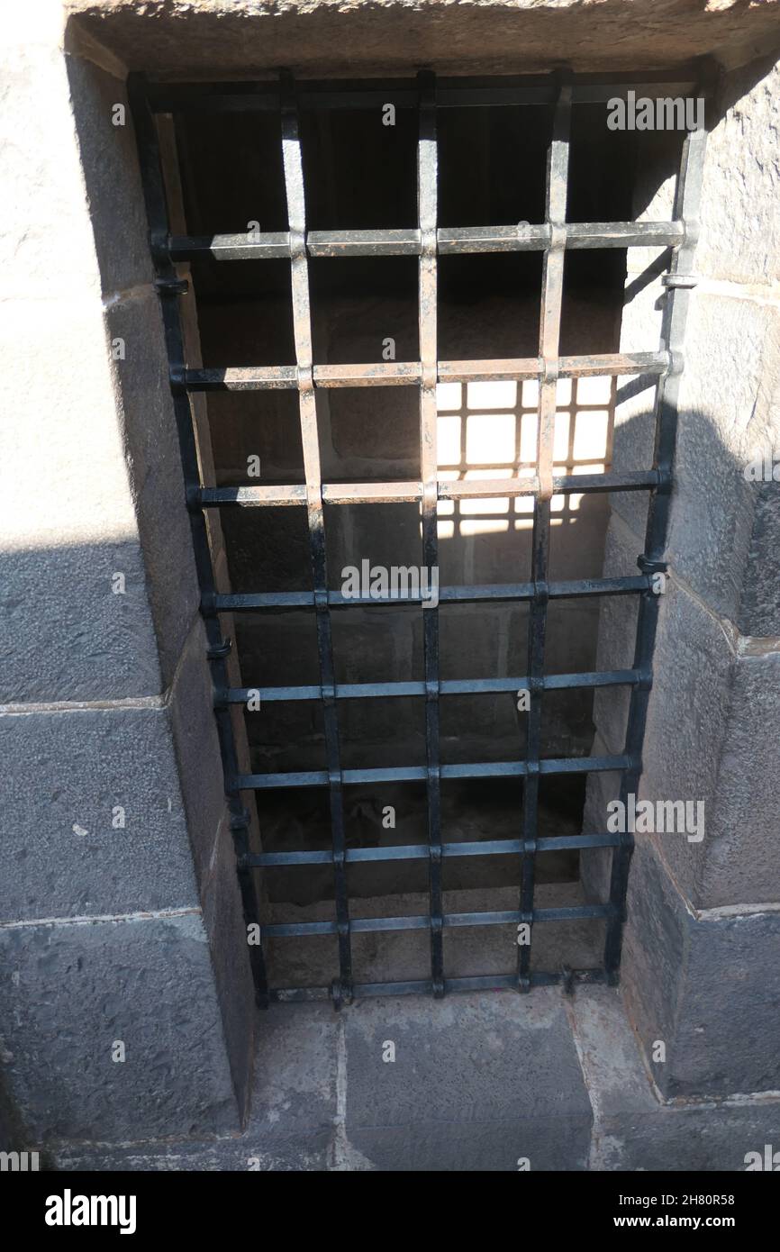 Cuzco Peru centre of town prison architecture railings rail barred ...