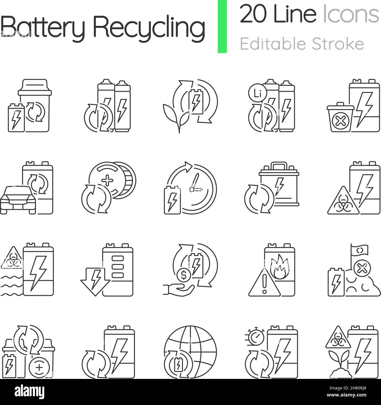 Battery recycling linear icons set Stock Vector Image & Art - Alamy