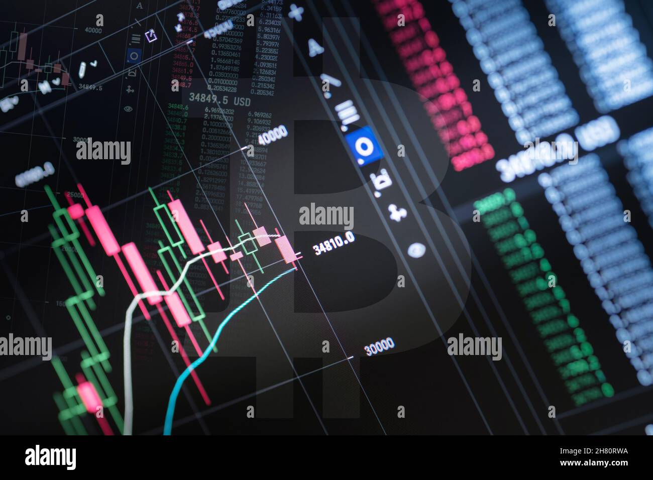 Cryptocurrency trading graph showing increase and decrease in ...