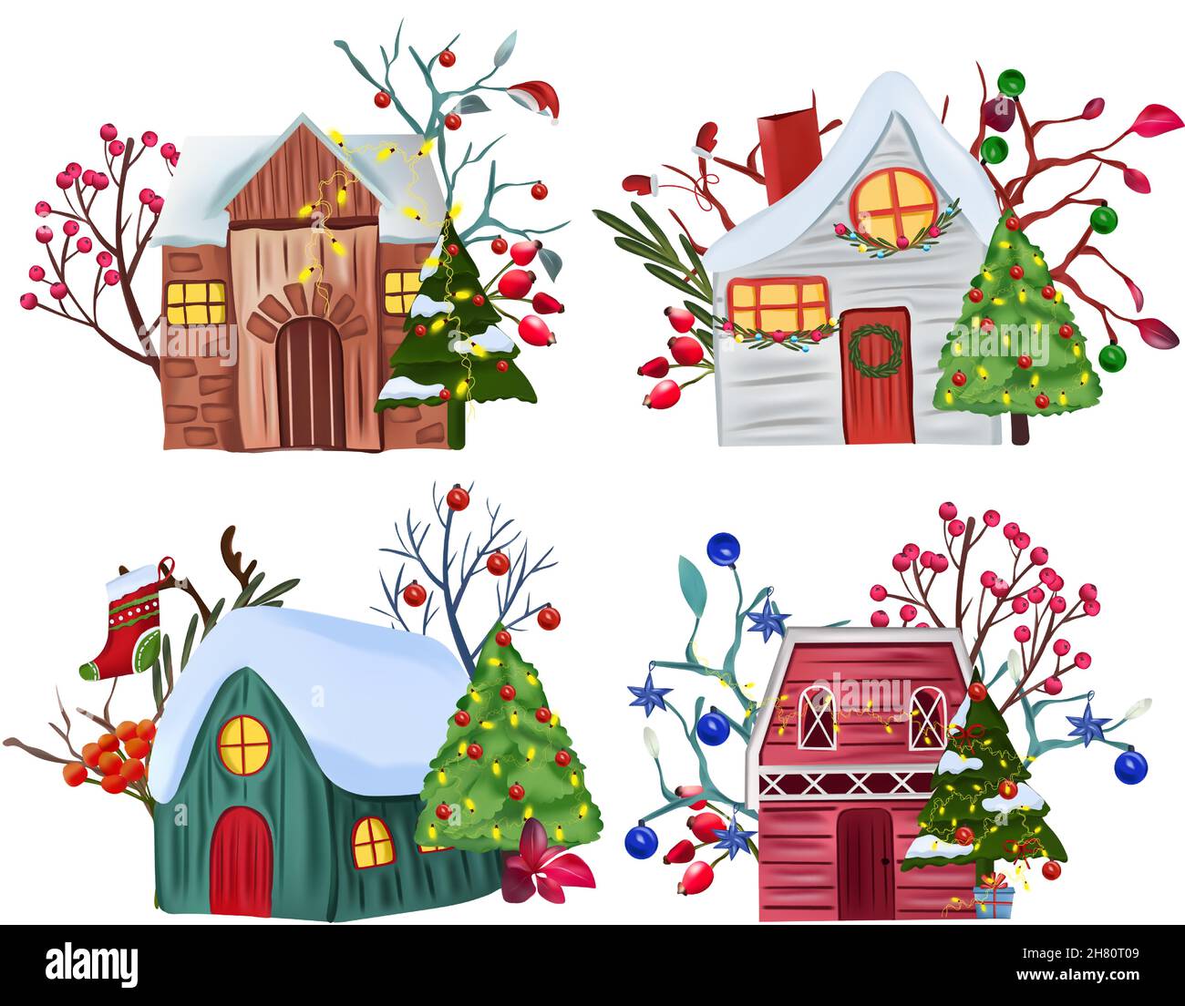 Christmas card cute houses Stock Vector Images - Alamy