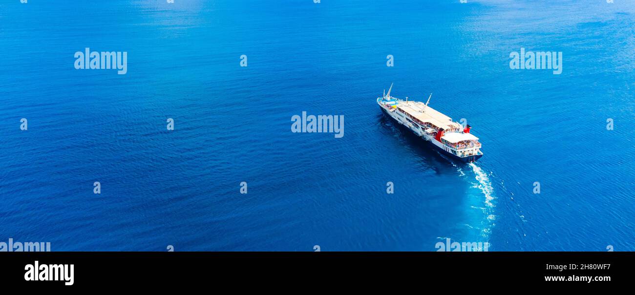 Aerial view large cruise ship at sea, Passenger cruise ship vessel ...