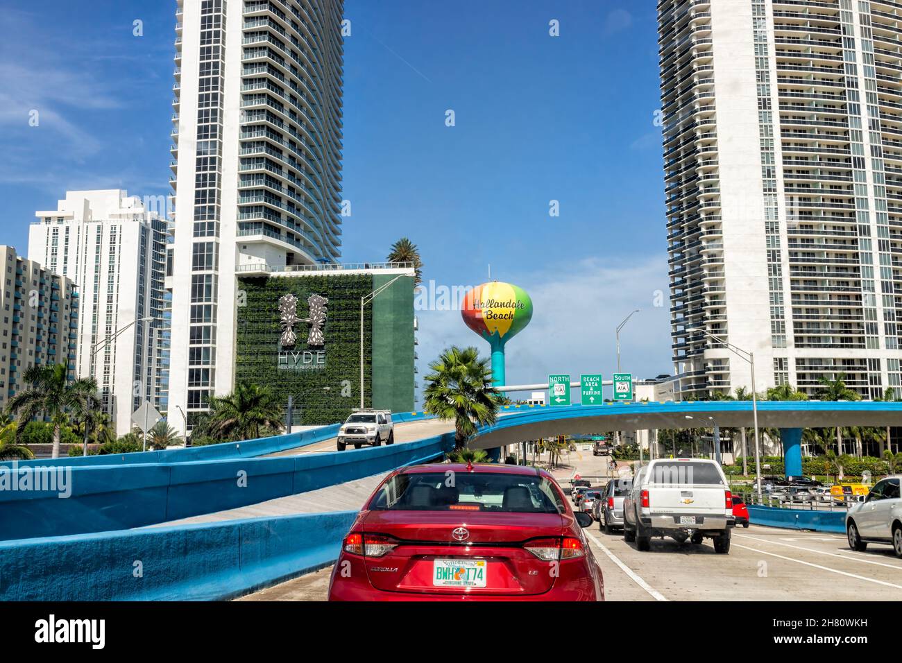 Hallandale Beach, USA - July 9, 2021: Sign for city on water tower in ...