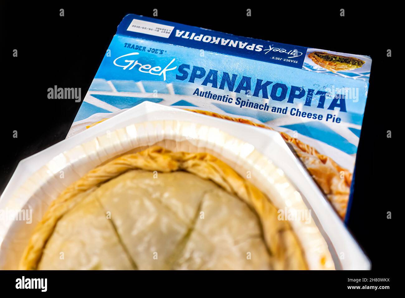 Miami, USA - July 8, 2021: Closeup of filo dough Spanakopita ...