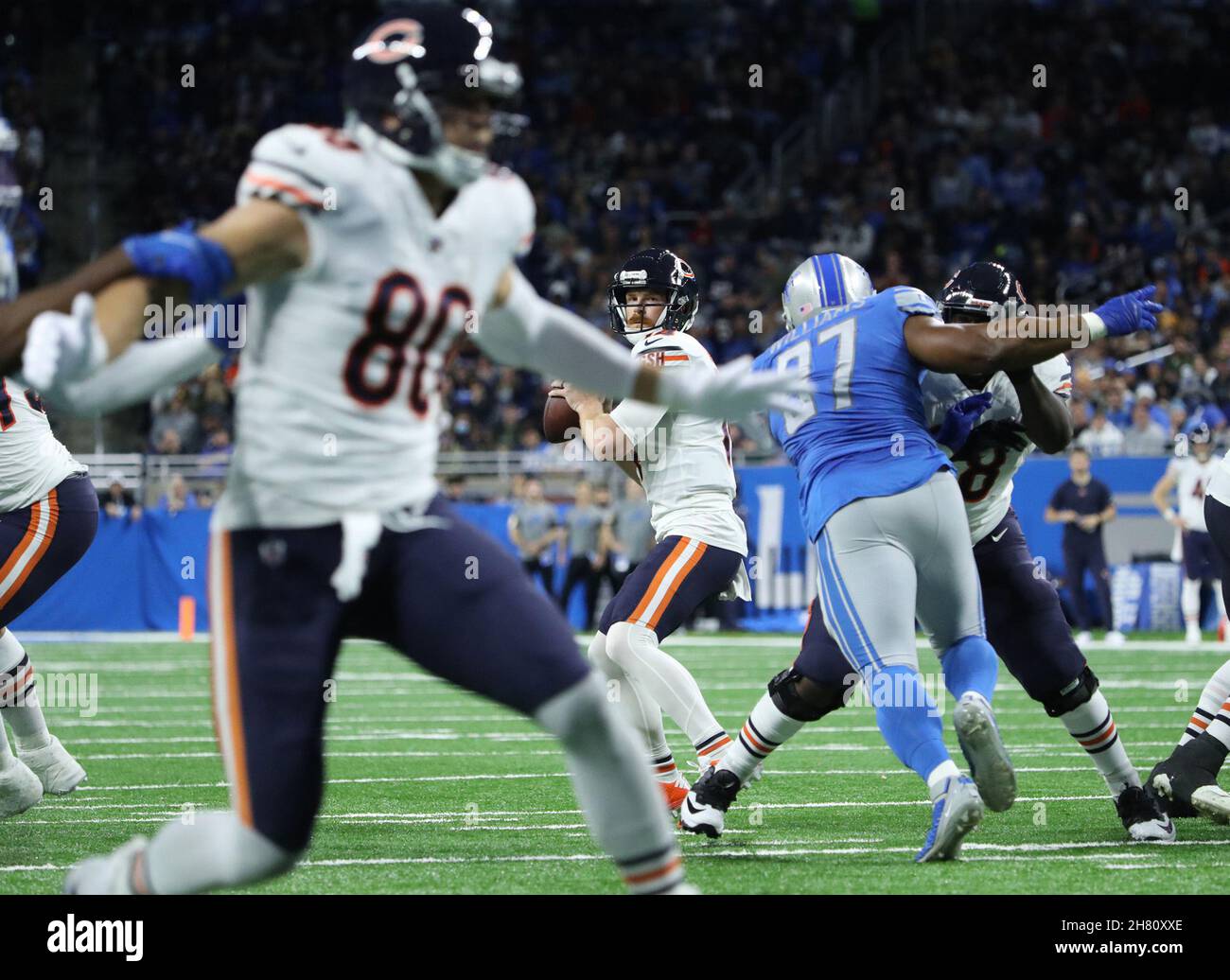 Chicago Bears quarterback Andy Dalton (14) winds up to throw to Chicago ...
