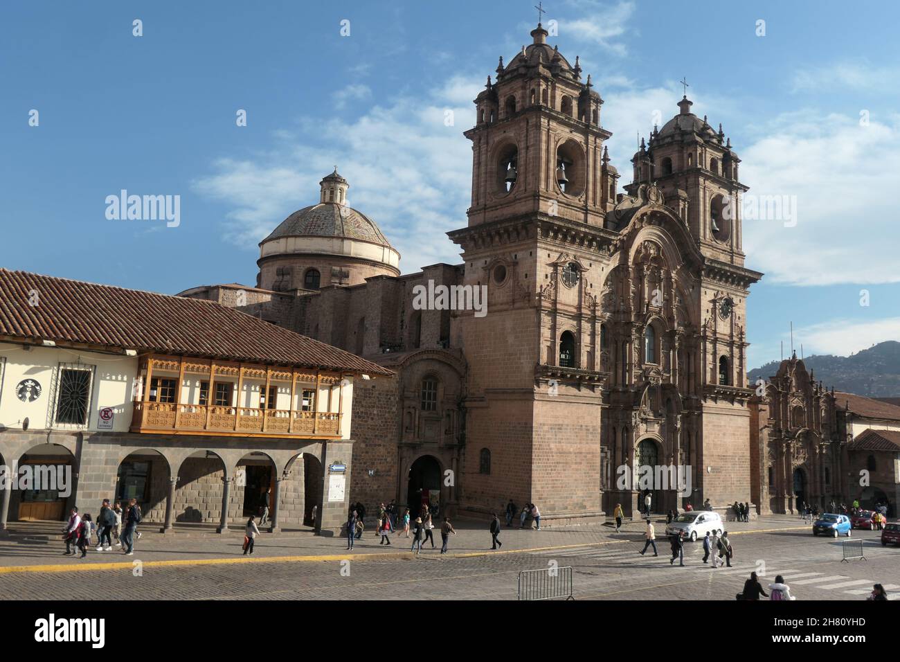 Cuzco Peru centre of town Cathedral old style Church bell tower towers ...