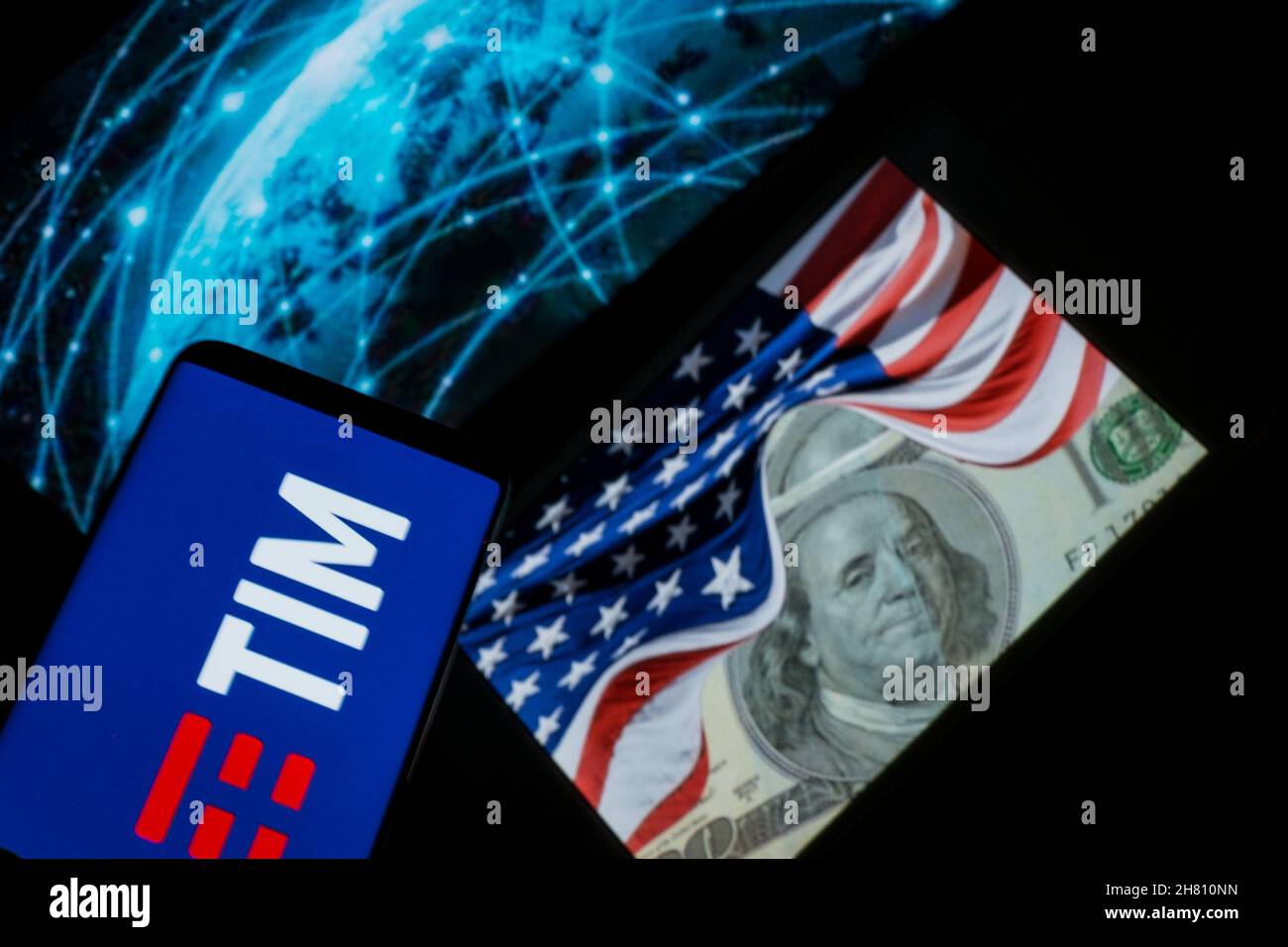 this photo illustration the logo of TIM, an Italian brand of Telecom ...