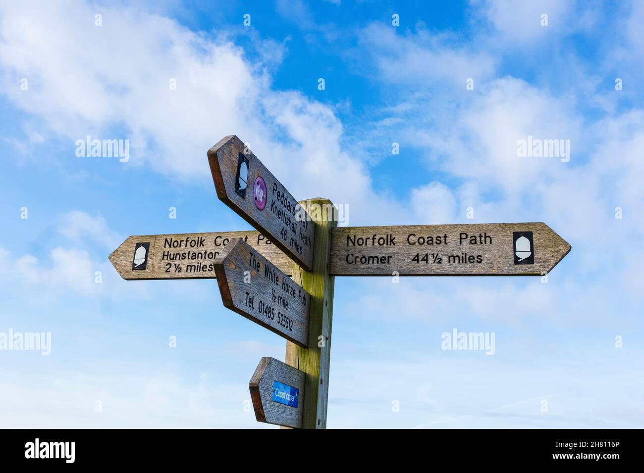 Wooden Signpost at Holme-next-the-Sea Marking Route of Norfolk Coast ...