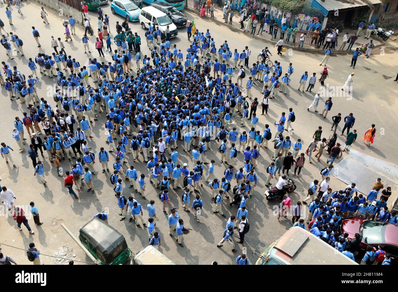 Dhaka, Bangladesh - November 25, 2021: Hundreds of student’s ...