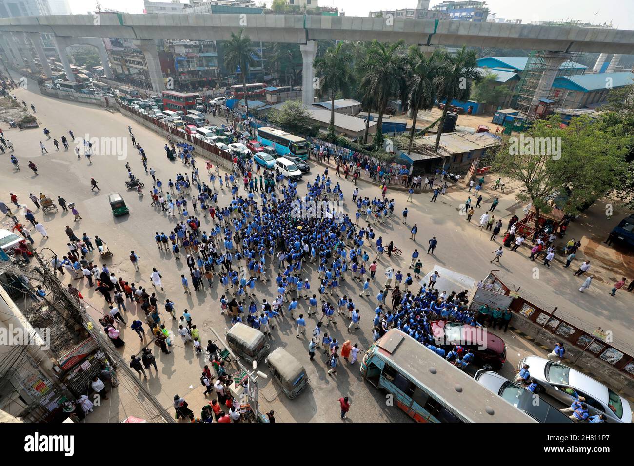 Dhaka, Bangladesh - November 25, 2021: Hundreds of student’s ...