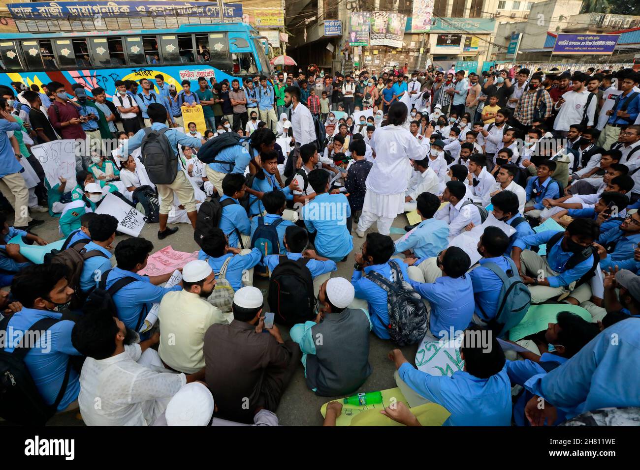 Dhaka, Bangladesh - November 25, 2021: Hundreds of student’s ...