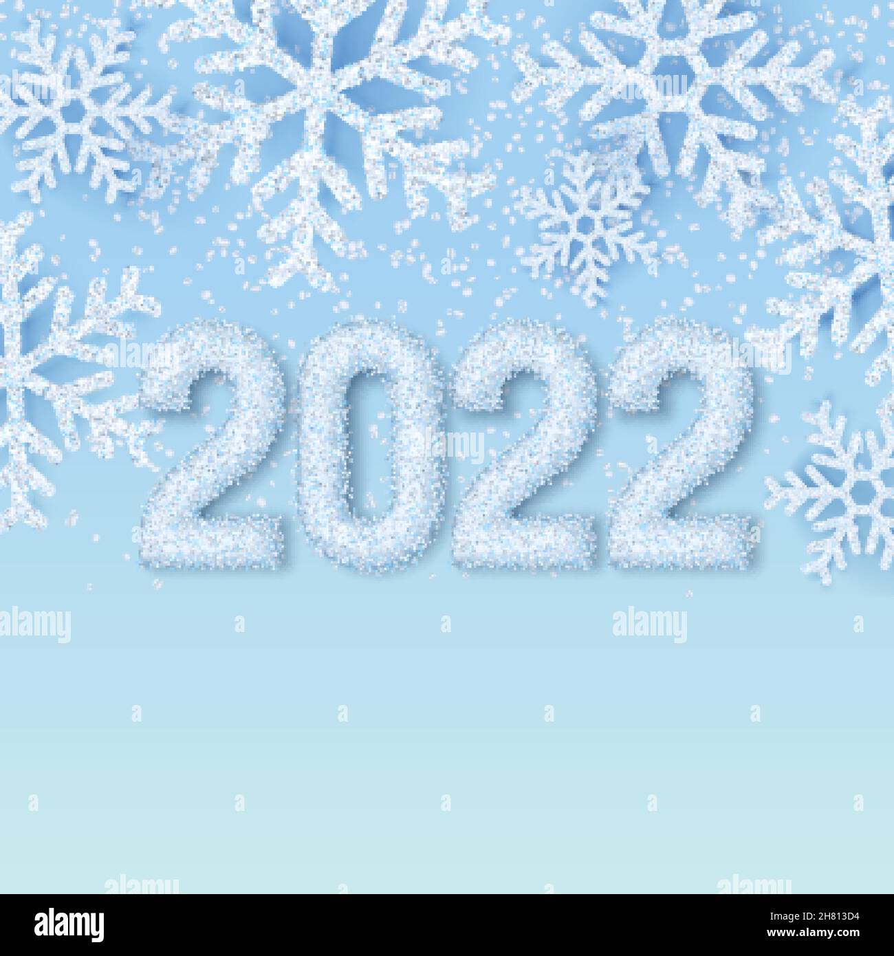 Happy New Year 2022 white snow numbers on winter abstract blue ...